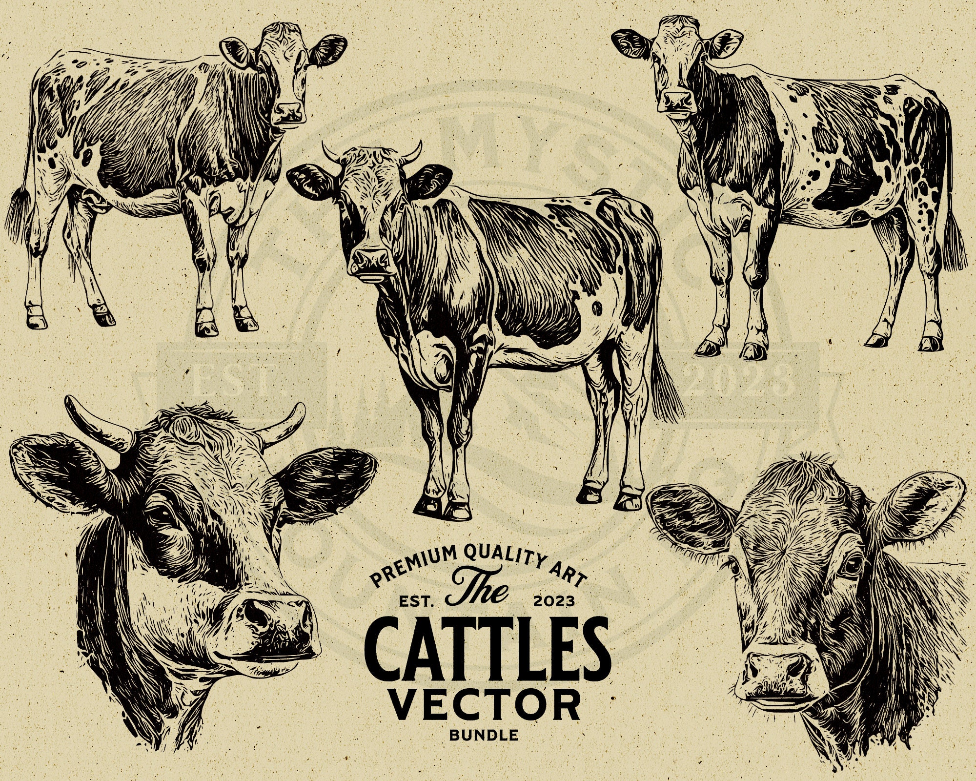 Cattle Cow Vector Animal Illustration Bundle Vintage Cut - Etsy