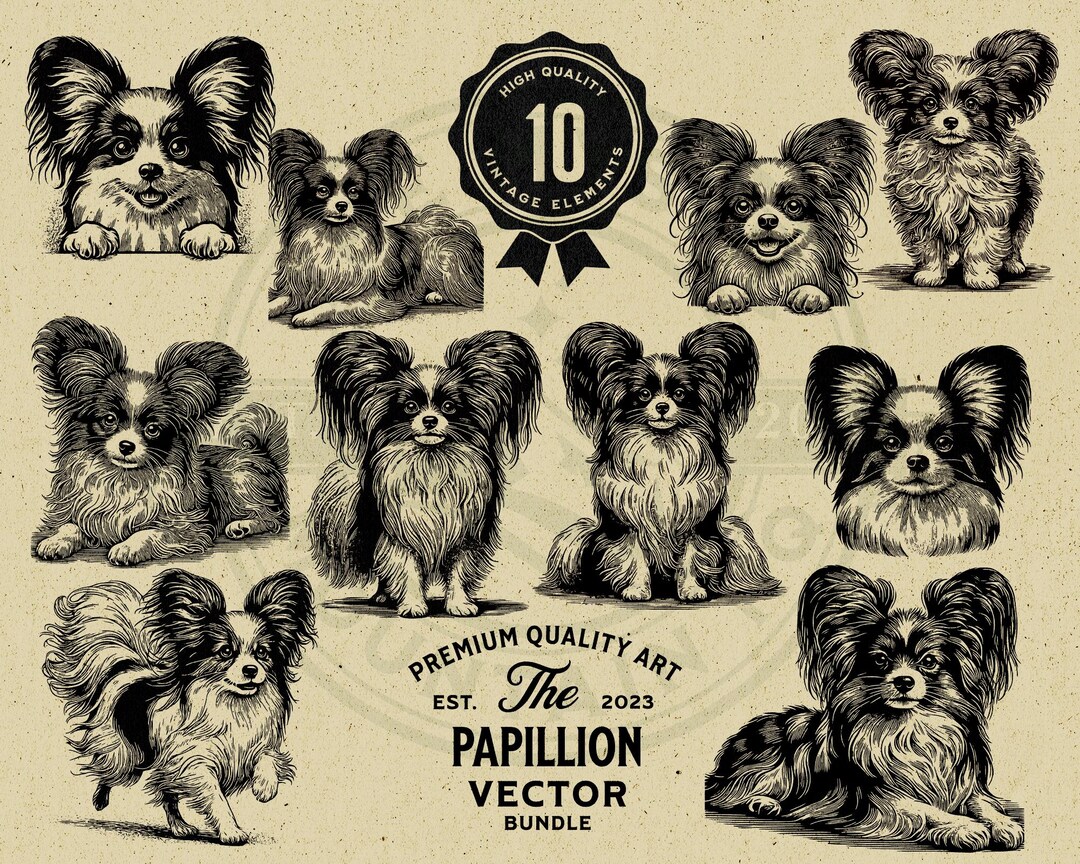 Papillion Dog Vector Art Bundle, Puppy & Peeking Dog Designs (digital ...