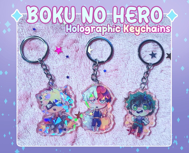 Boku No Hero Holographic Keychains - Etsy