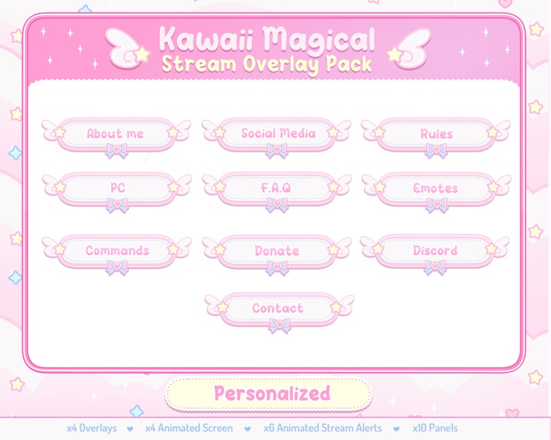 Personalized Stream Overlay Pack kawaii Magical - Etsy