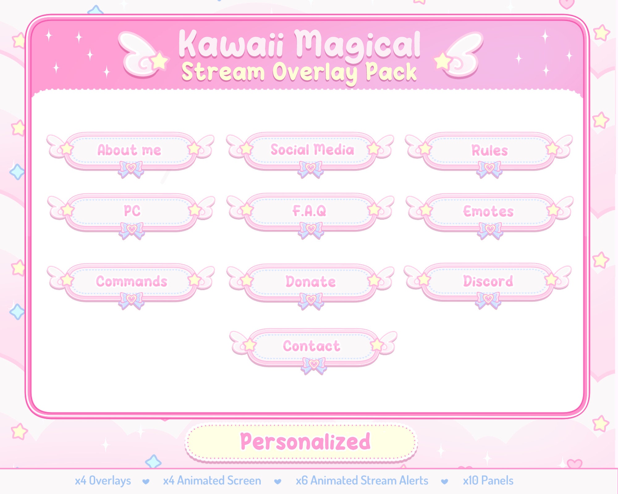 Personalized Stream Overlay Pack kawaii Magical - Etsy