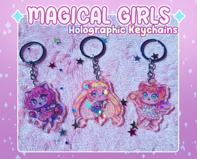 Magical Girls Holographic Keychains - Etsy