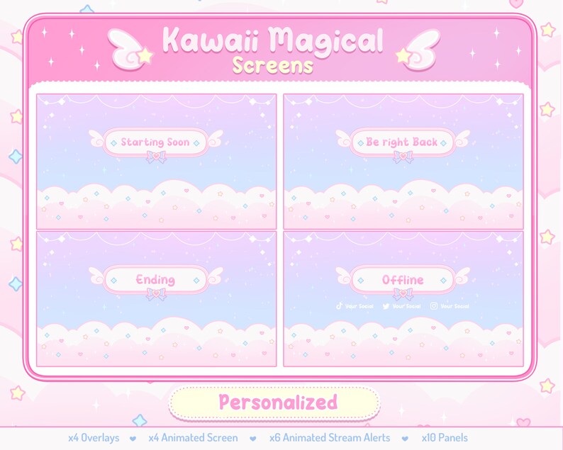Personalized Stream Overlay Pack kawaii Magical - Etsy