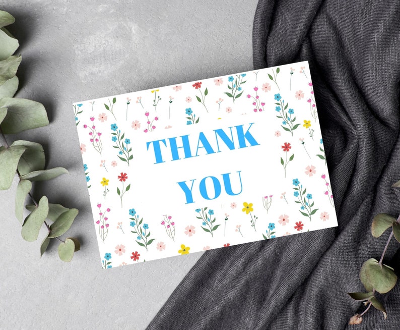 Printable Thank You Card Flower Card Design Instant Download Thanks ...
