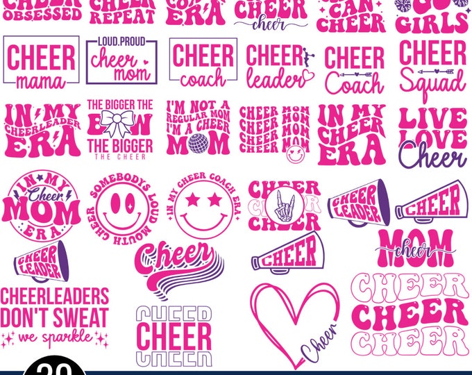 Retro Cheer Colorful SVG Bundle, Cheer Squad Svg, Cheerleader Shirt ...