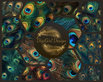 Digital Paper Peacock Feathers Seamless Tileable Tile Animal Repeating ...