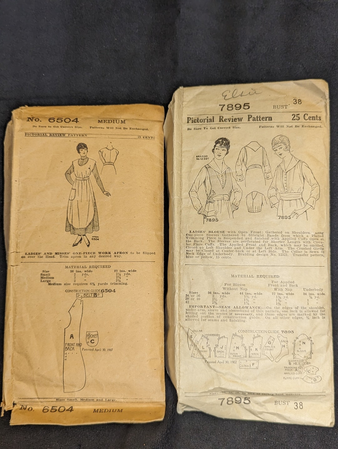 2 Antique 1907 Pictorial Review Patterns Apron and Blouse Complete - Etsy