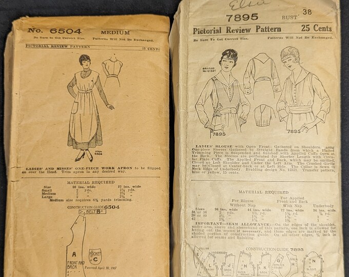 2 Antique 1907 Pictorial Review Patterns Apron and Blouse Complete - Etsy