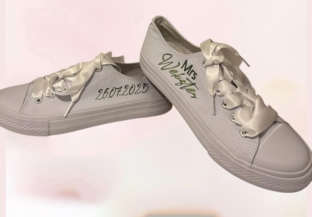 Personalised Bridal Party Trainers With Name and Date | Bride Trainers ...
