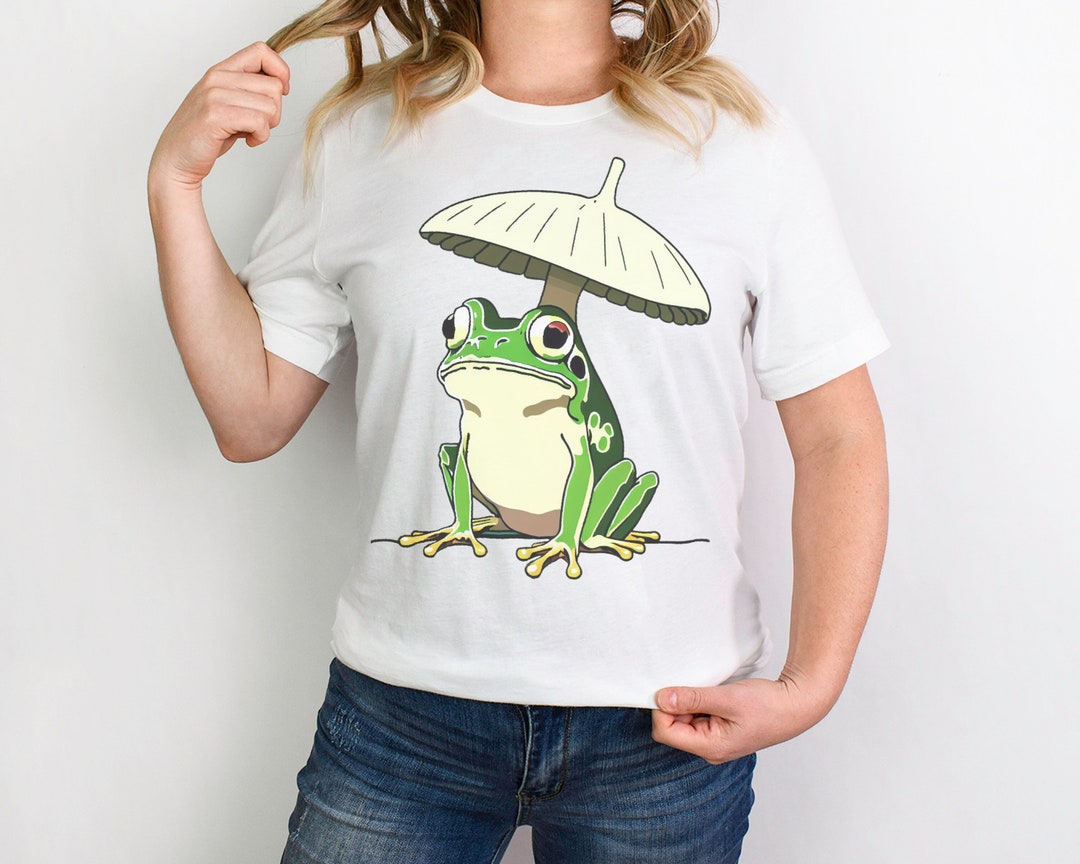 Frog Mushroom Cap T-shirt, Cute Frog and Mushroom Shirt, Japanese Art ...
