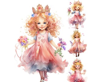 Cute Birthday Girl PNG, Princess PNG, Princess Birthday, Watercolor ...