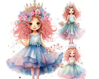 Cute Birthday Girl PNG, Princess PNG, Princess Birthday, Watercolor ...