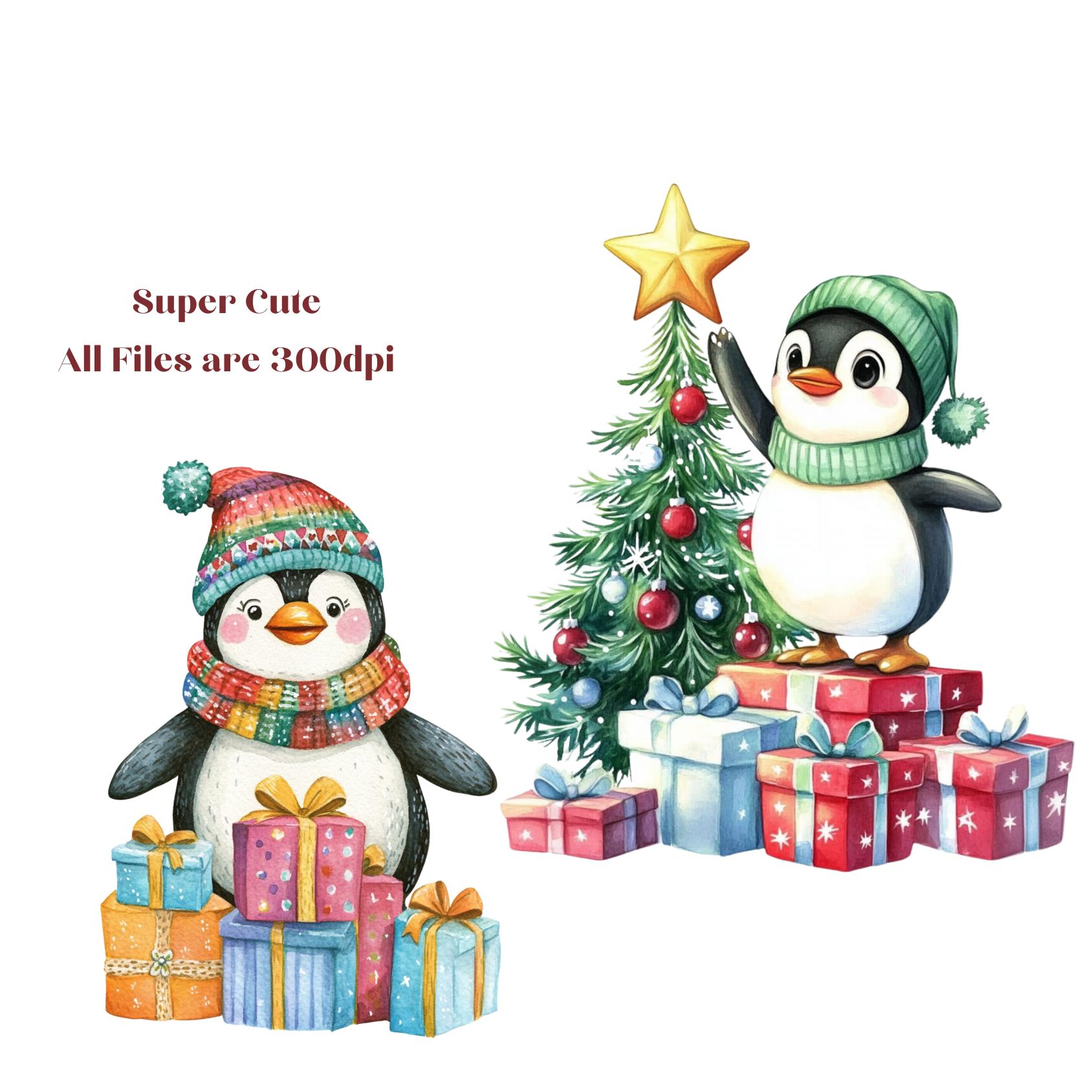 12 Winter Penguin Clipart PNG Files, Christmas Penguin Clipart, Cute ...