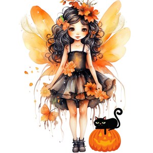 Cute Halloween Clipart, 4 Cute Halloween Fairies, Watercolor Halloween ...
