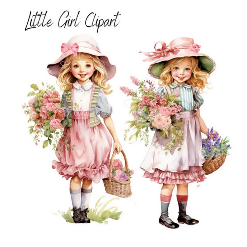 Niña Clip Art, Niña Clip Art, Floral Clip Art, Linda Chica Sosteniendo ...