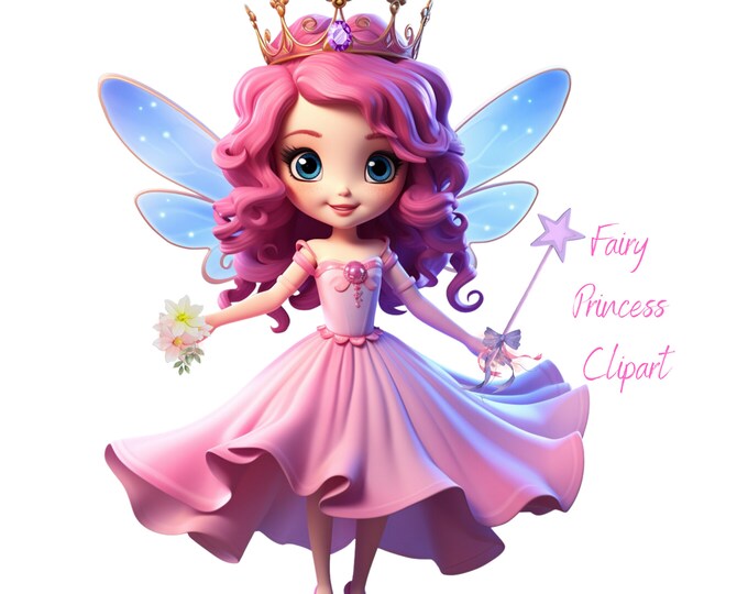 Cute Fairy Clipart, Fairy Princess PNG Instant Download, Cute Fairy ...