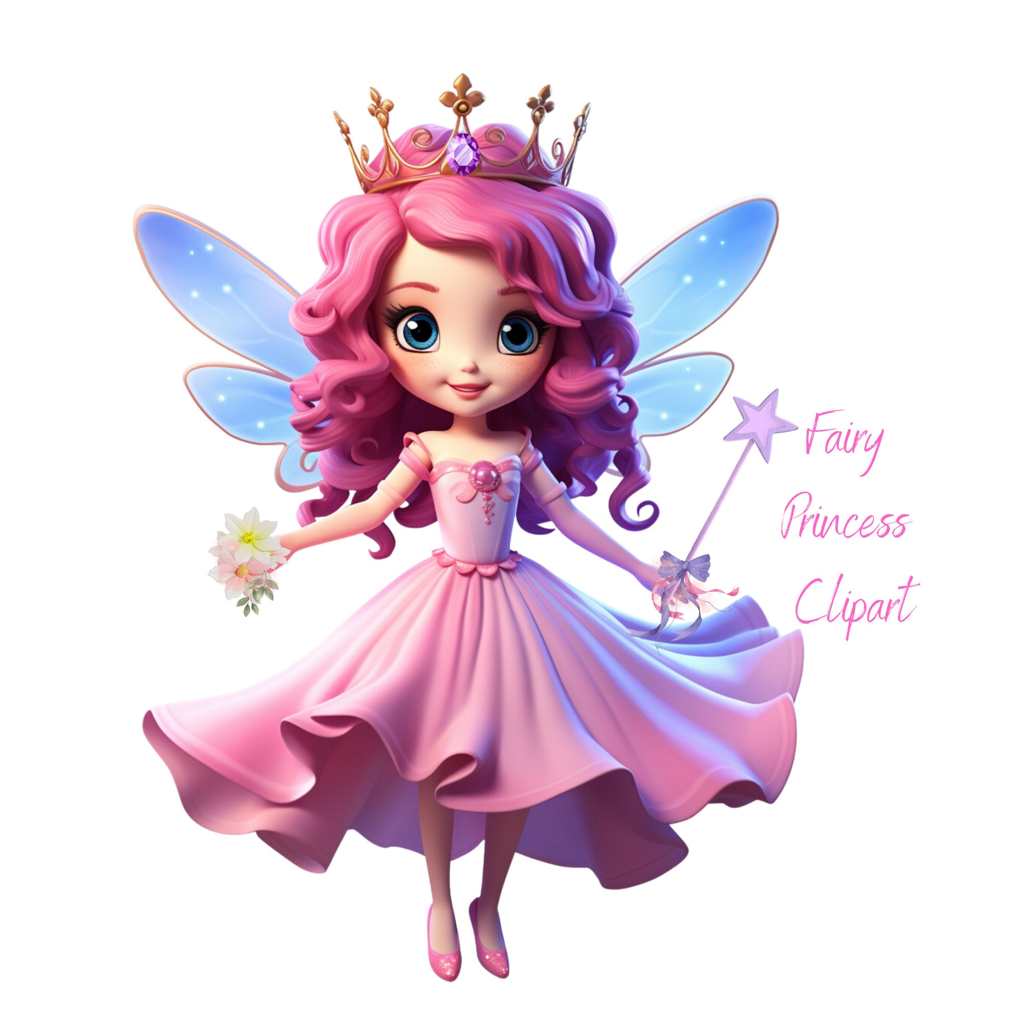 Cute Fairy Clipart, Fairy Princess PNG Instant Download, Cute Fairy ...