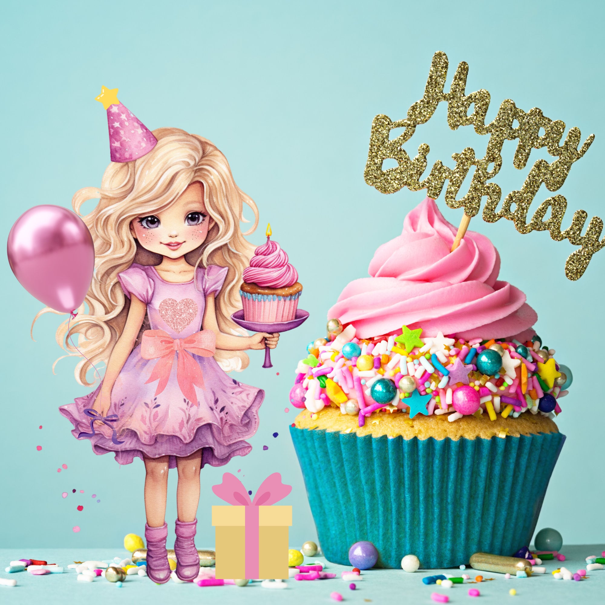 Cute Birthday Girl PNG, Birthday Girl PNG, Watercolor Birthday Girl ...