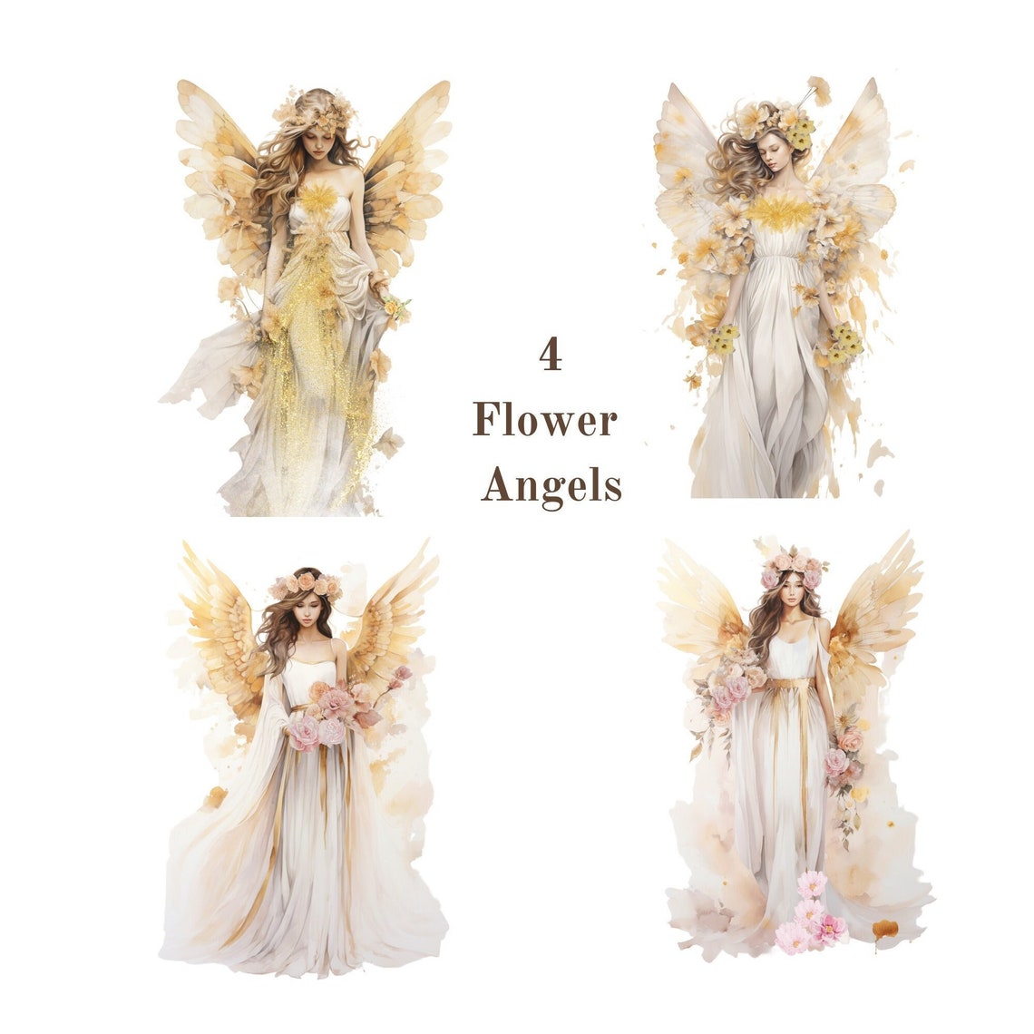 Watercolor Flower Angels, Angel Clipart, Angel Clip Art, Angel PNG ...