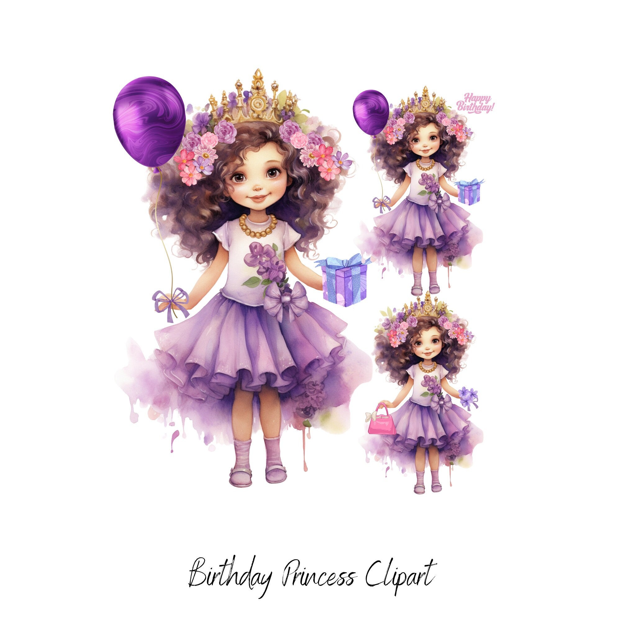 Cute Birthday Girl PNG, Princess PNG, Princess Birthday, Watercolor ...
