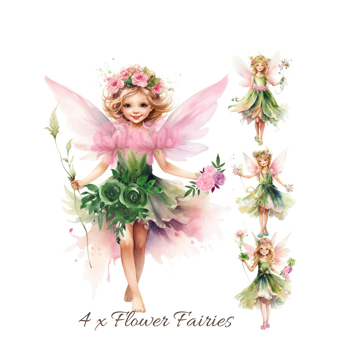 Cute Forest Fairy Clipart, Flower Fairy Clip Art, Fairies, Watercolor ...