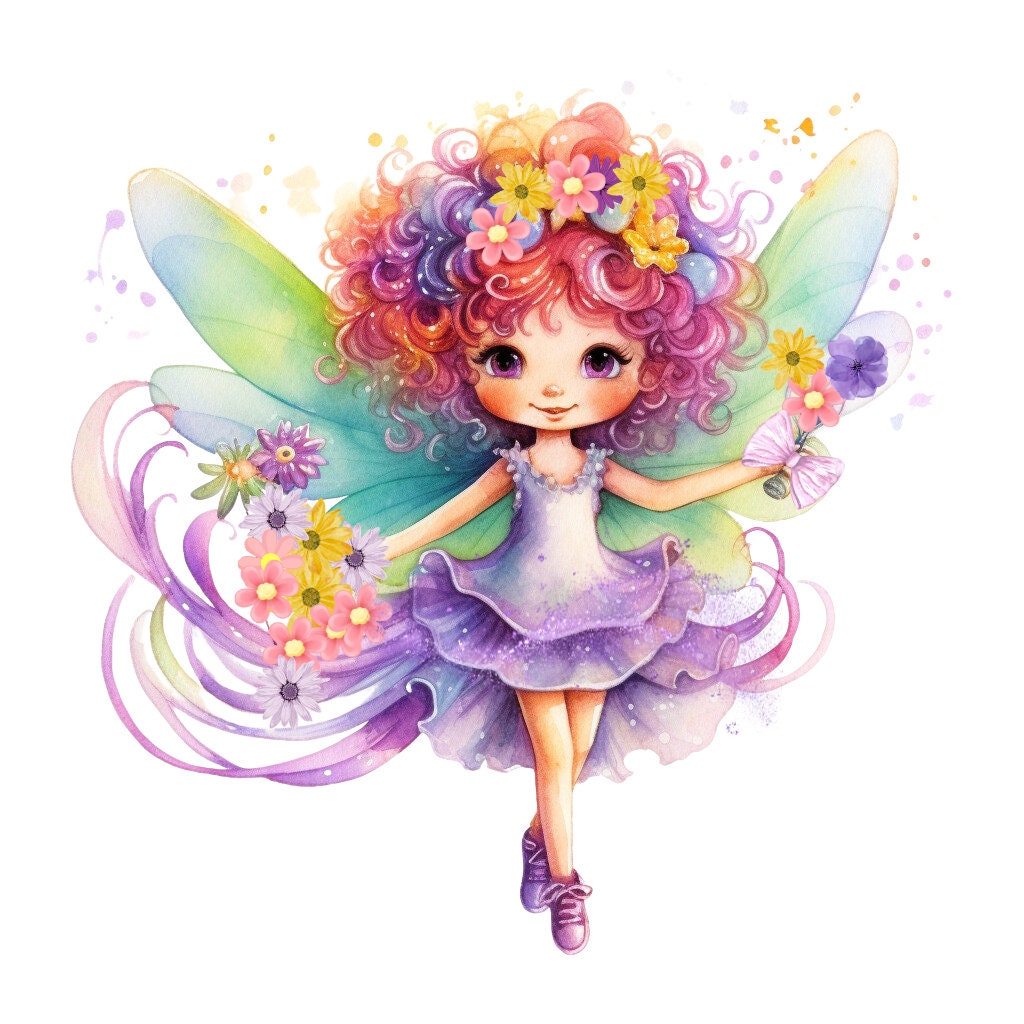 Cute Garden Fairy Clipart, Rainbow Fairy Clip Art, Cute Fairy Printable ...