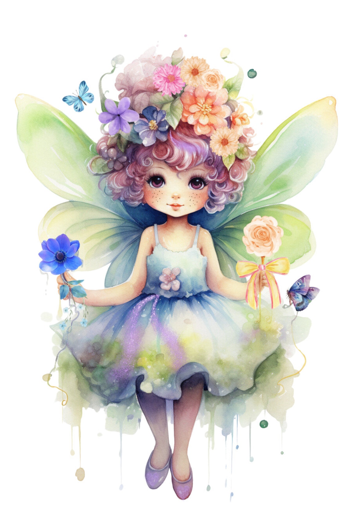 Cute Forest Fairy Clipart, Flower Fairy Clip Art, Fairies, Watercolor ...