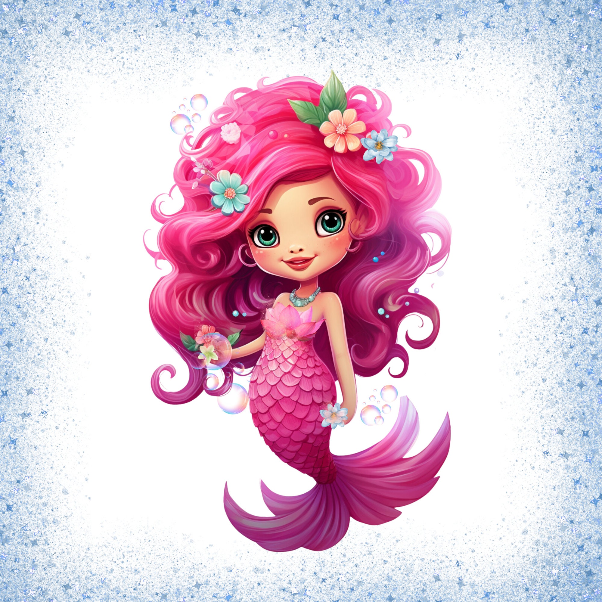 Cute Pink Mermaid Clipart, Mermaid Digital Download, Mermaid PNG, Under ...