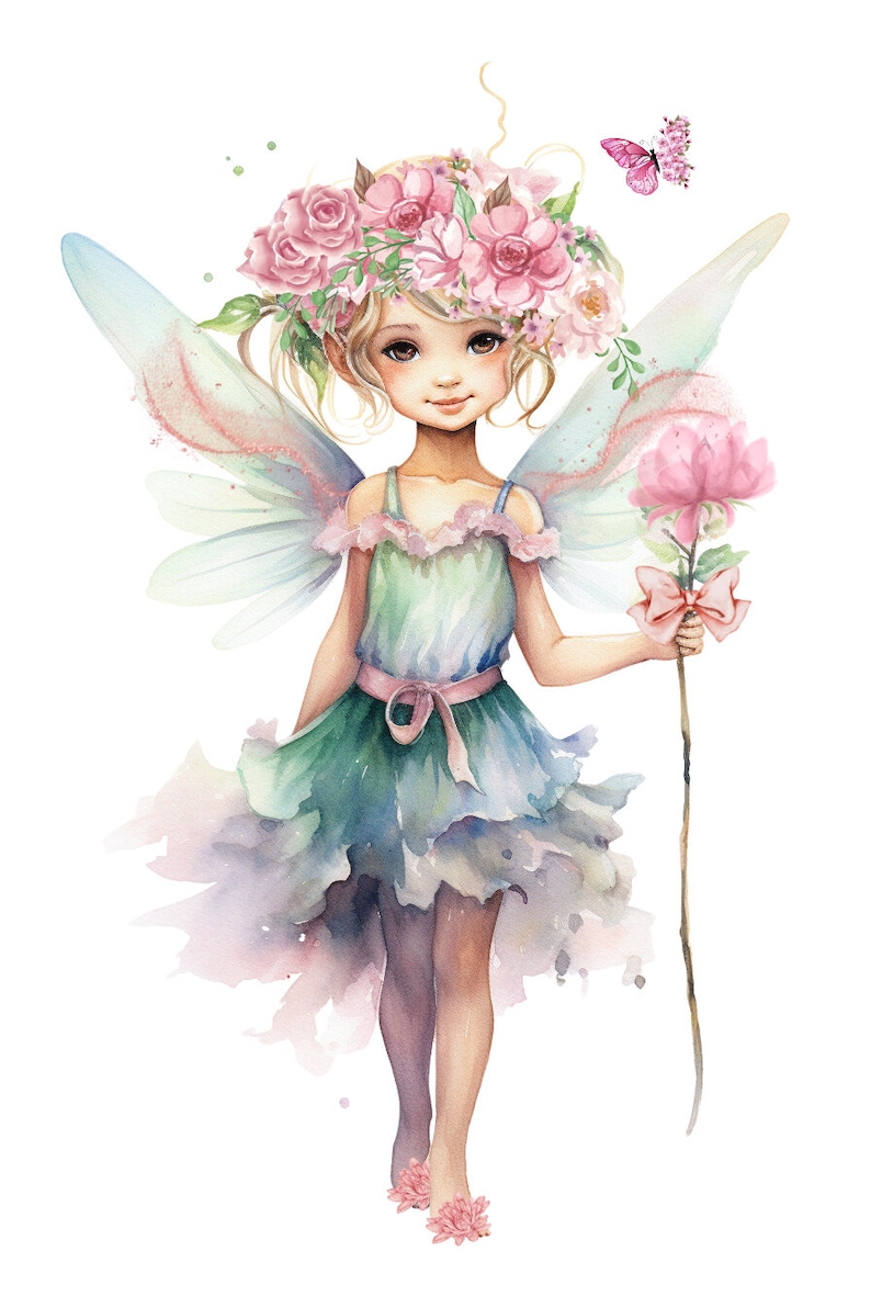 Cute Forest Fairy Clipart, Flower Fairy Clip Art, Fairies, Watercolor ...
