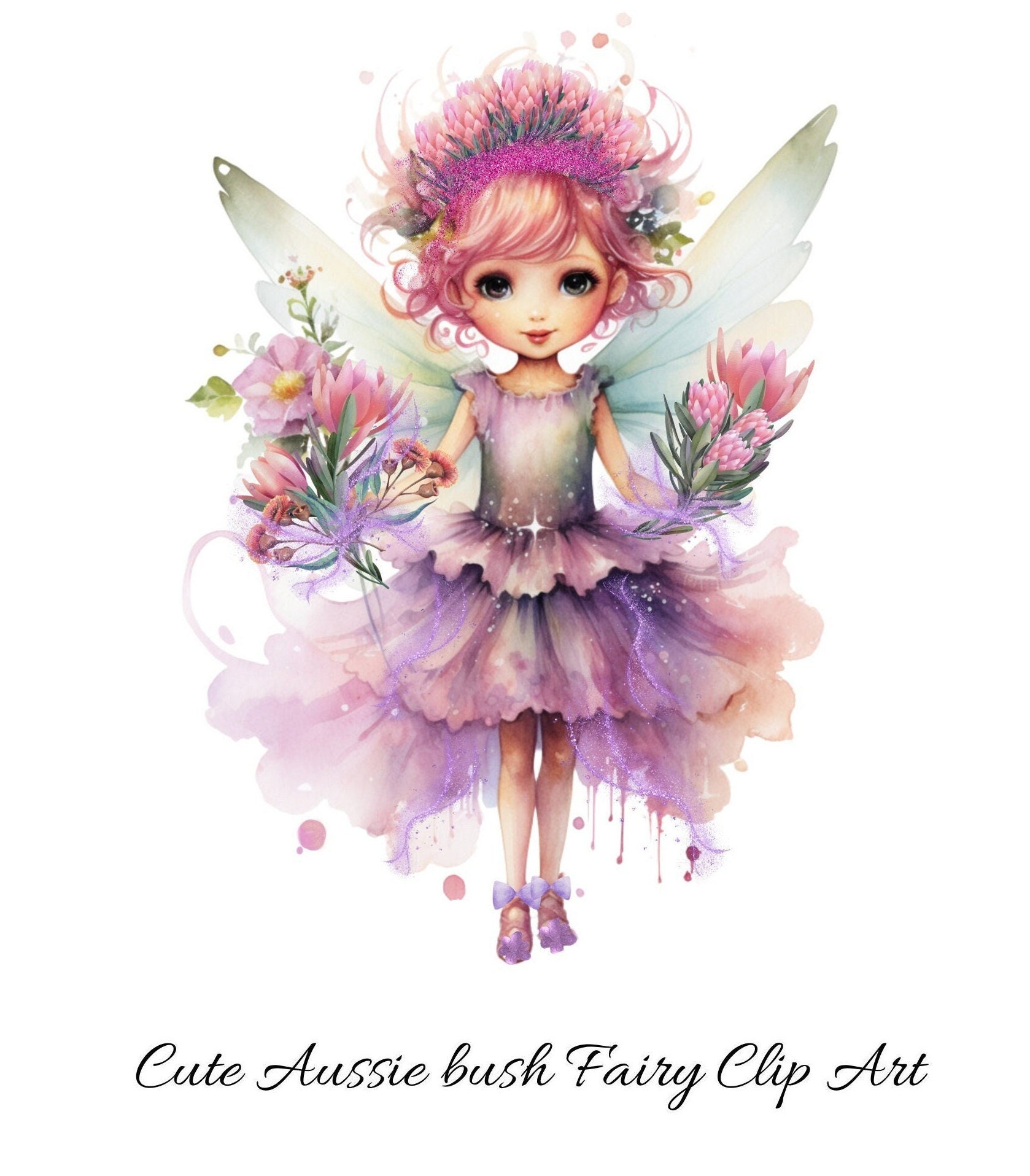 Cute Forest Fairy Clipart, Aussie Bush Fairy, Watercolor Clipart, Bush ...