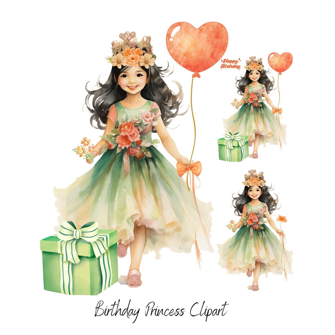 Cute Birthday Girl PNG, Princess PNG, Princess Birthday, Watercolor ...