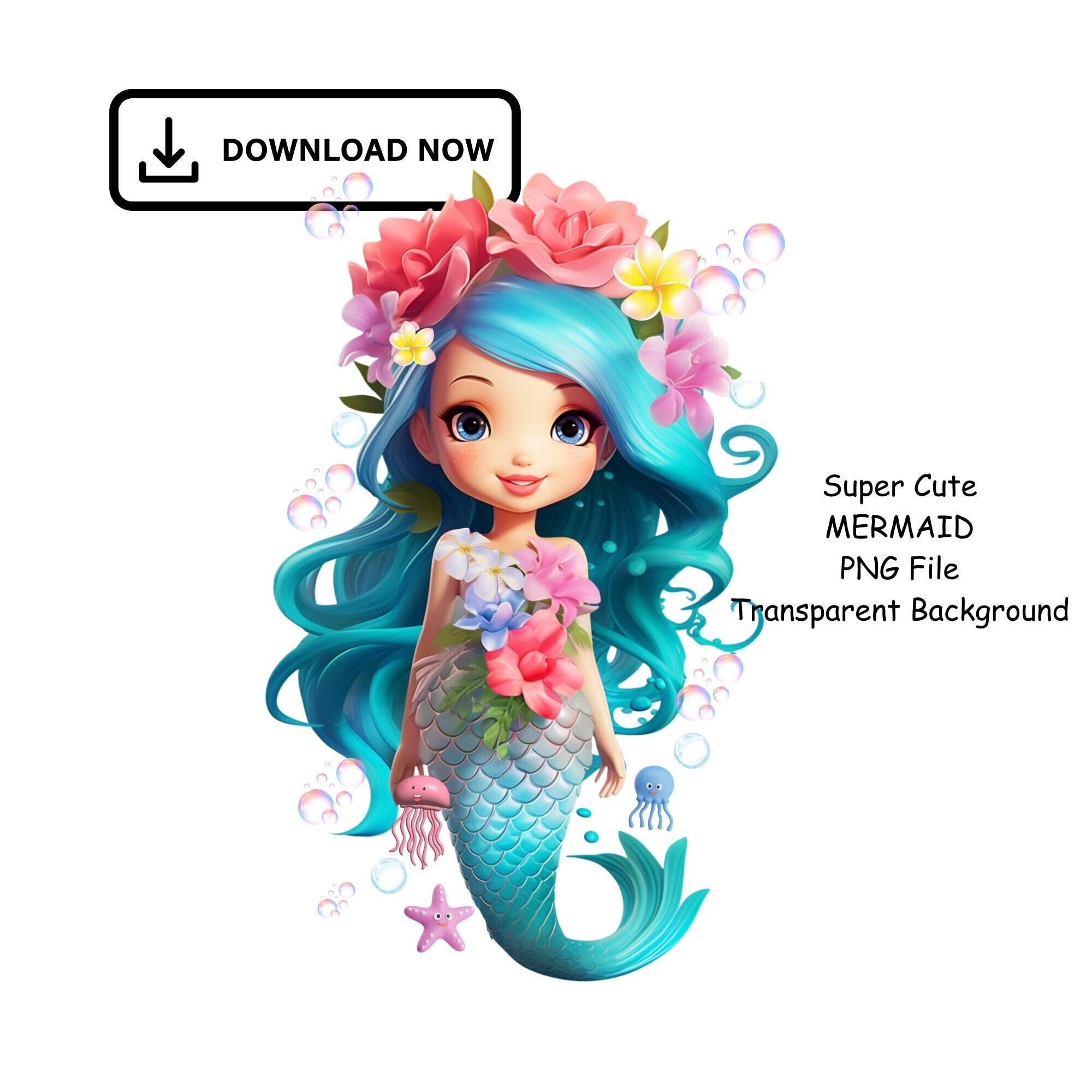 Cute Kids Clipart, Mermaid Clipart, Mermaid Digital Download, Mermaid ...