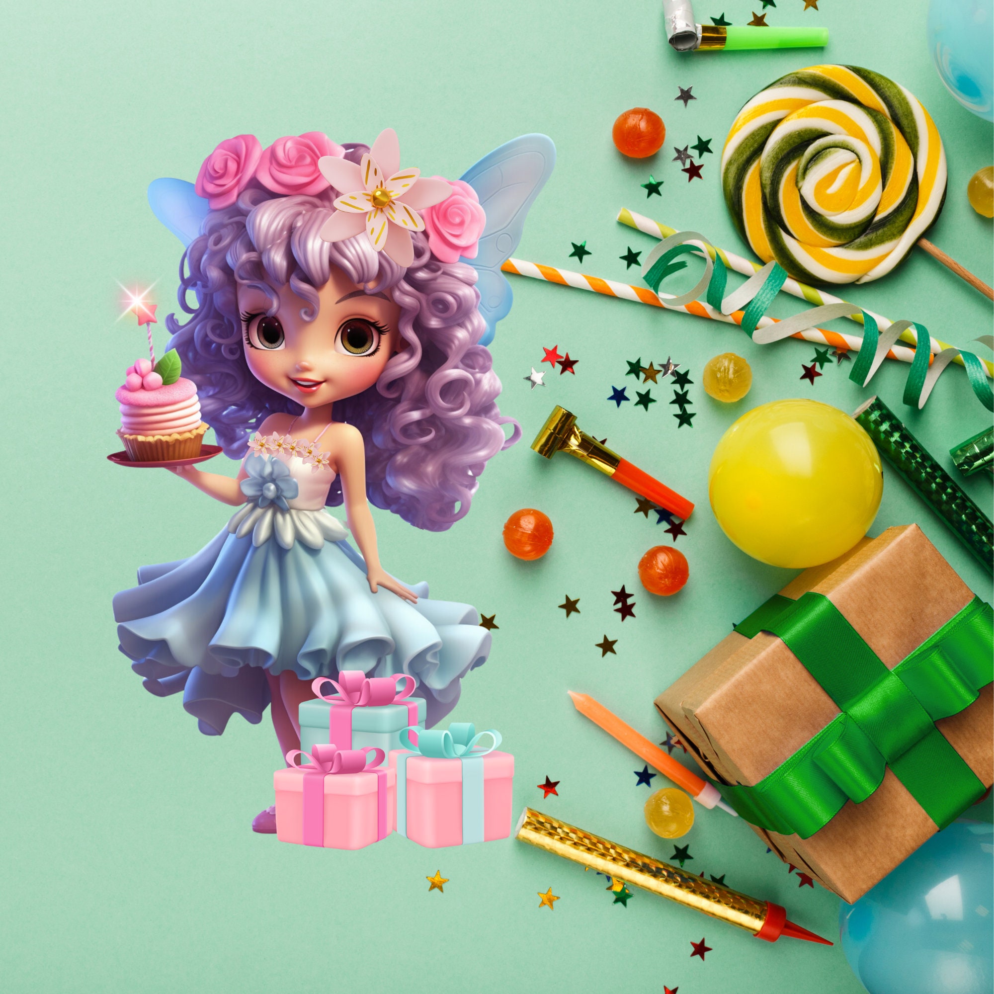 Birthday Fairy Clipart, Cute Birthday Fairy PNG, Cute Fairy PNG, Cute ...