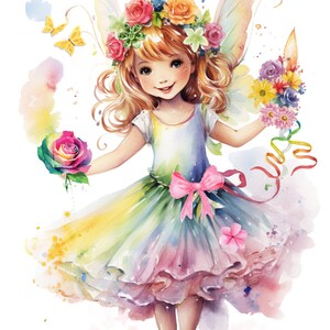 Cute Rainbow Fairies, Magical Watercolor Clipart, Fairy Tale Garden ...