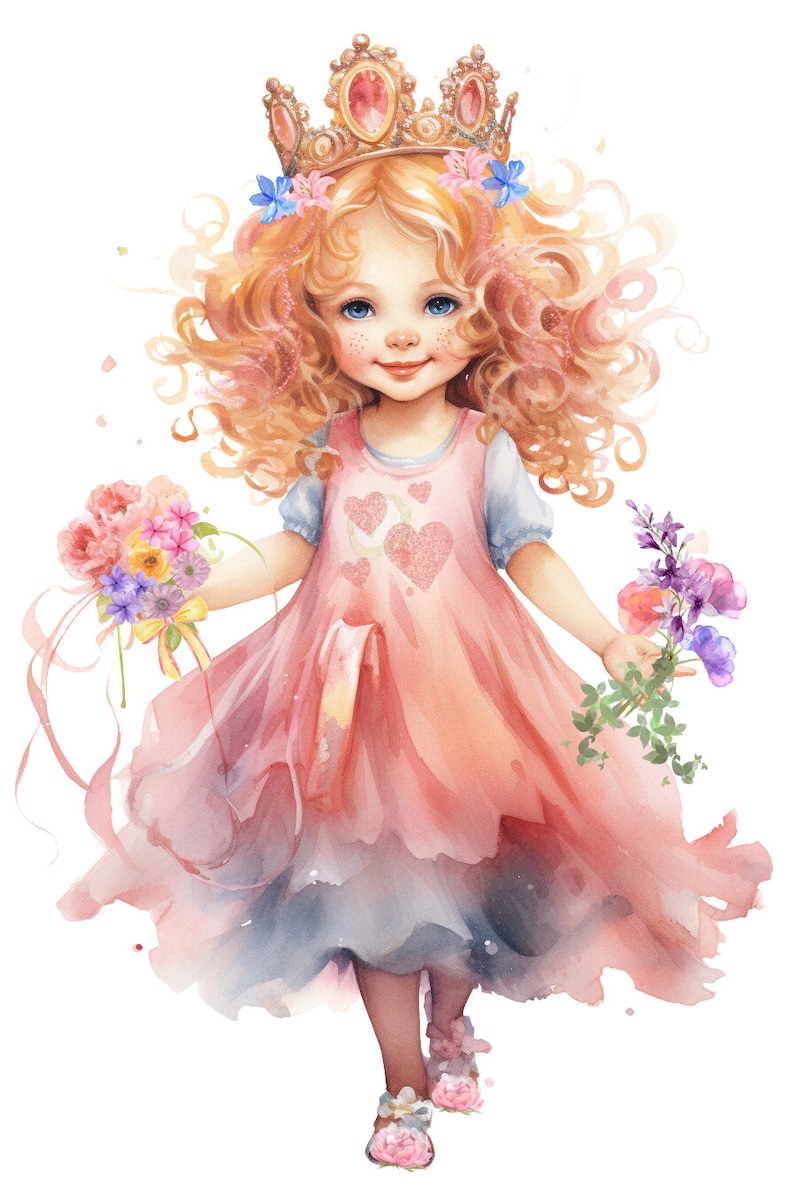 Cute Princess Girl PNG, Bundle of 4, Princess PNG, Princess, Watercolor ...