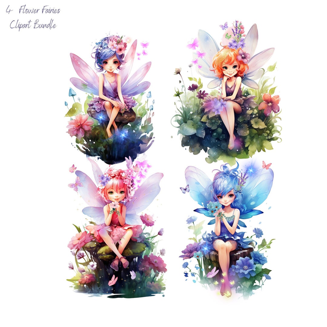 Cute Forest Fairy Clipart, Flower Fairy Clip Art, Fairies, Watercolor ...