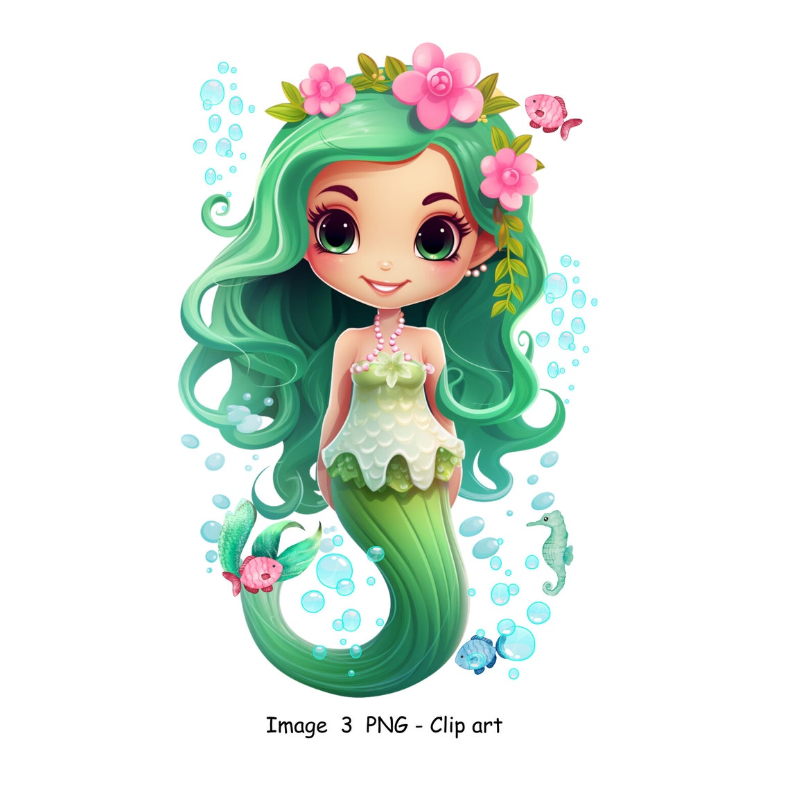 Cute Mermaid Clipart, Bundle of 4, Mermaid Digital Download, Mermaid ...