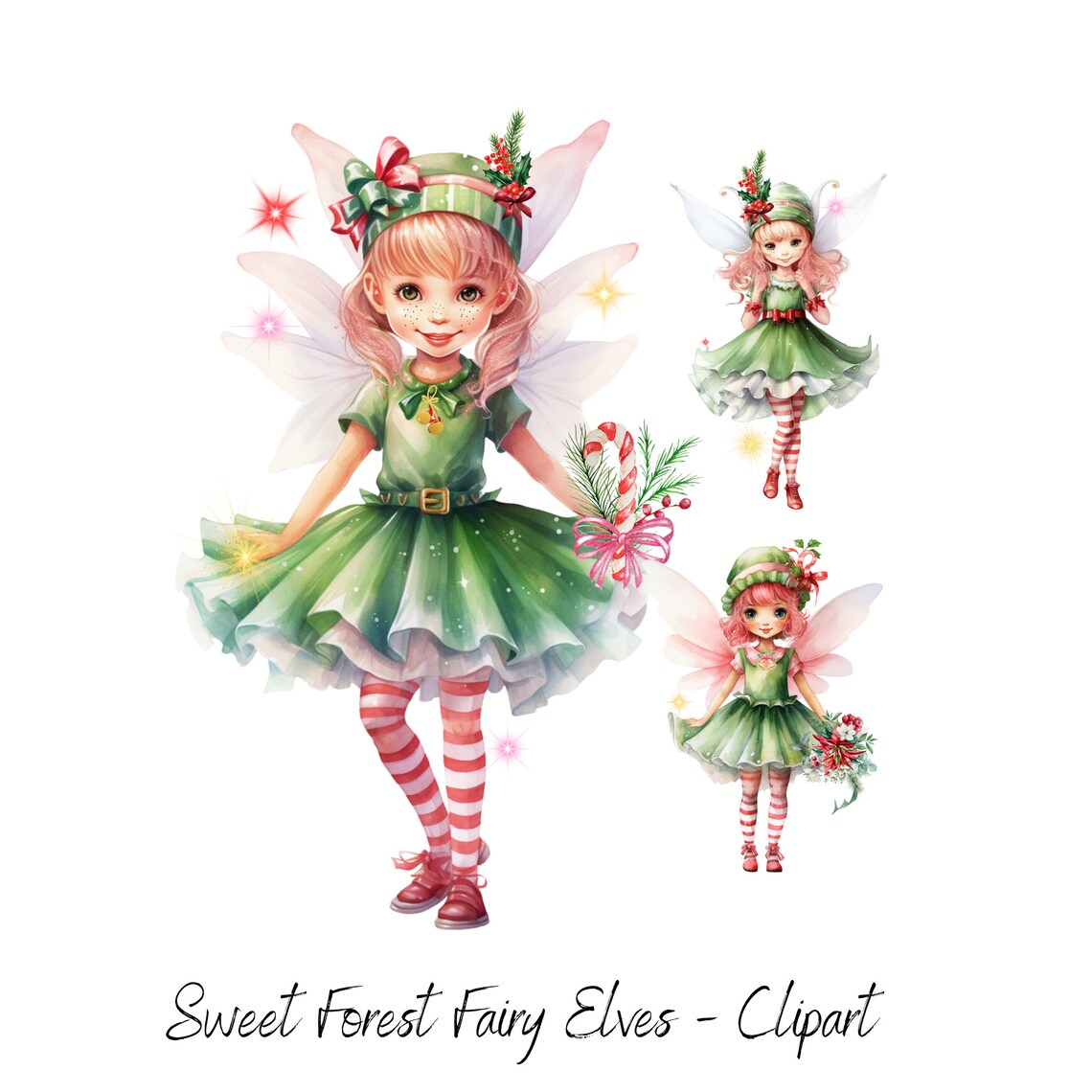 Christmas Fairy PNG Bundle, 3 Beautiful Holiday Fairies, Transparent ...
