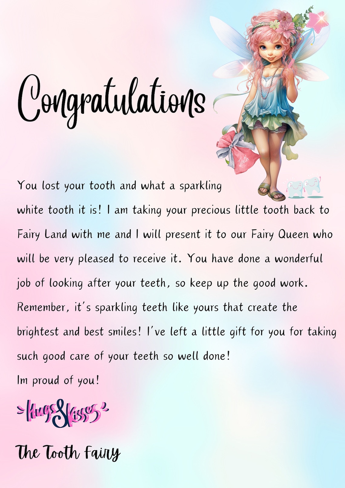 Tooth Fairy Letter, Printable Digital Download, Tooth Fairy Gift, Tooth ...