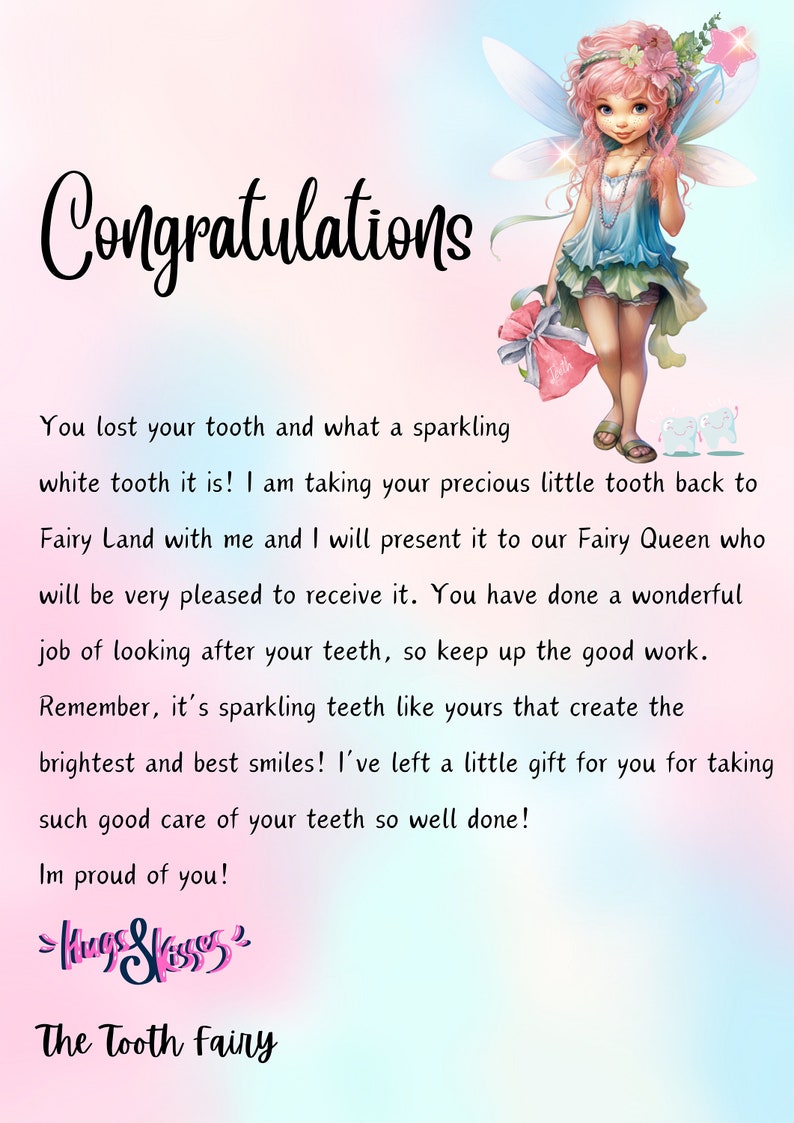 Tooth Fairy Letter, Printable Digital Download, Tooth Fairy Gift, Tooth ...