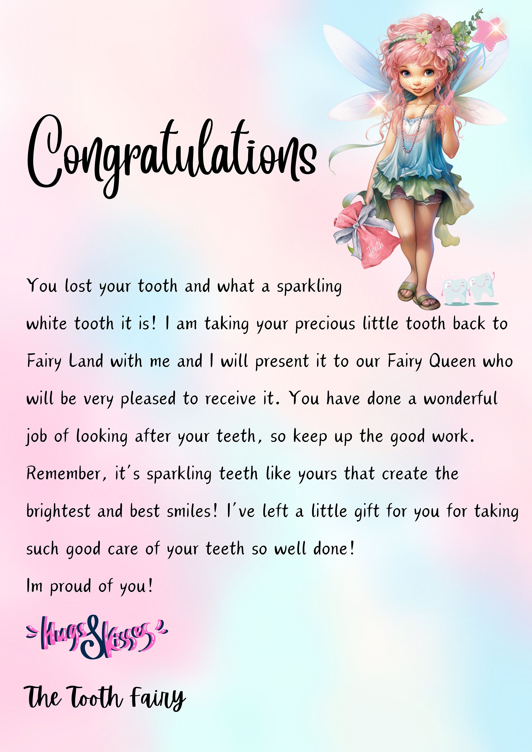 Tooth Fairy Letter, Printable Digital Download, Tooth Fairy Gift, Tooth ...