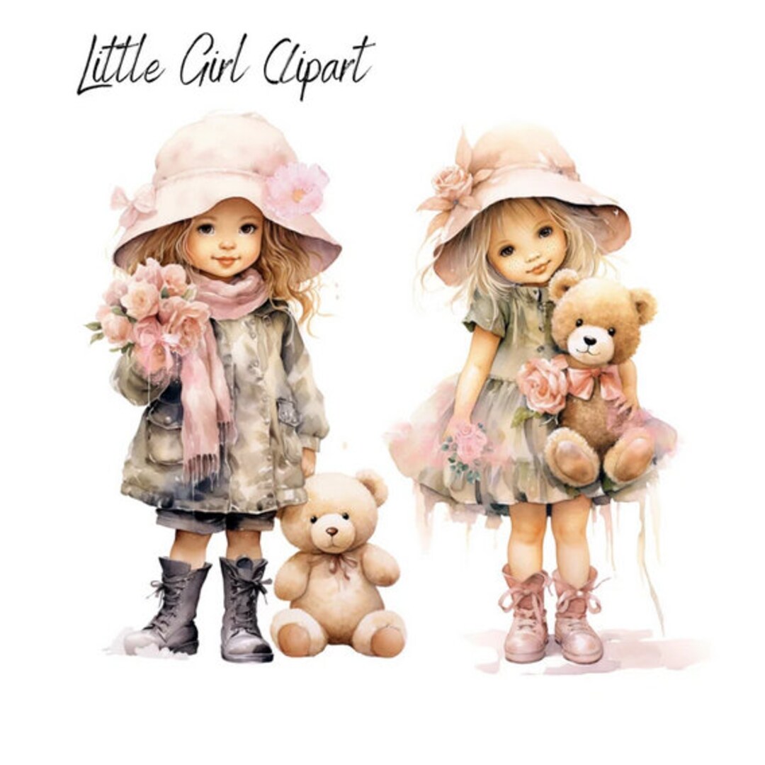 Cute Little Girl Clipart, Girls Clip Art, Cute Girl With Teddy Bear ...