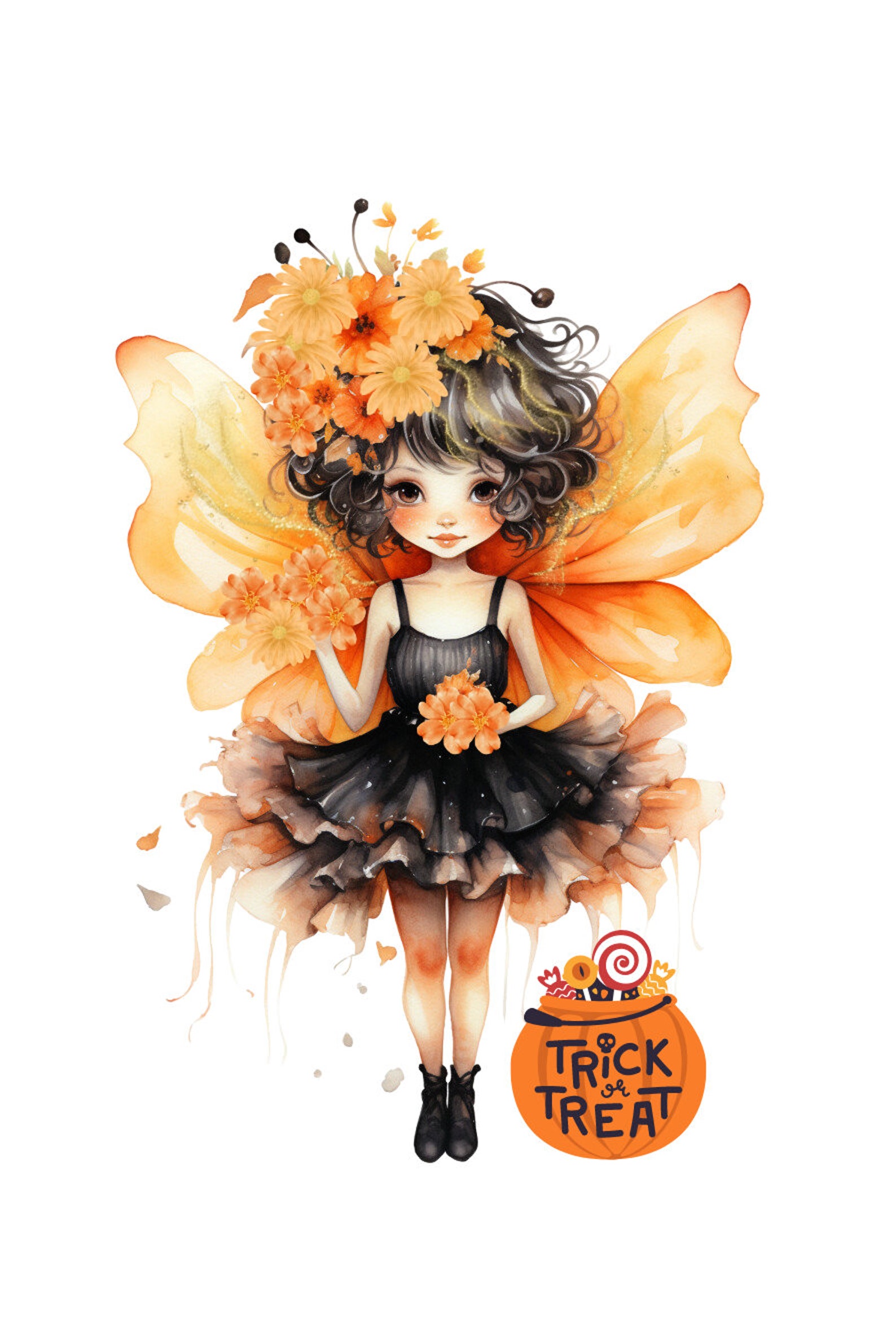 Cute Halloween Clipart, 4 Cute Halloween Fairies, Watercolor Halloween ...