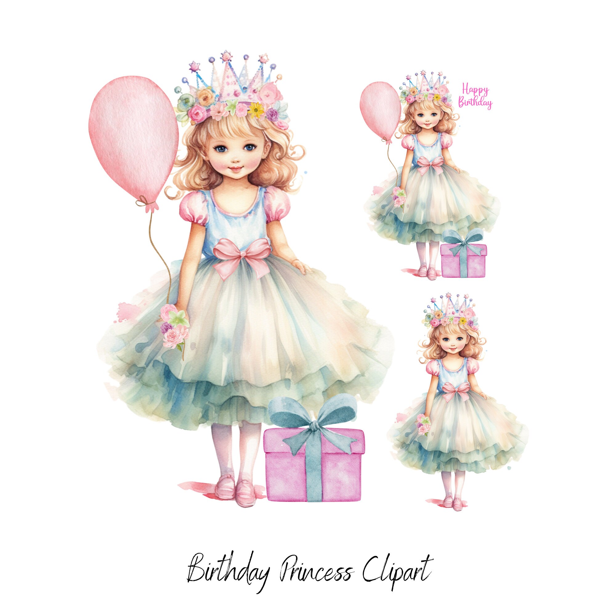 Cute Birthday Girl PNG, Princess PNG, Princess Birthday, Watercolor ...
