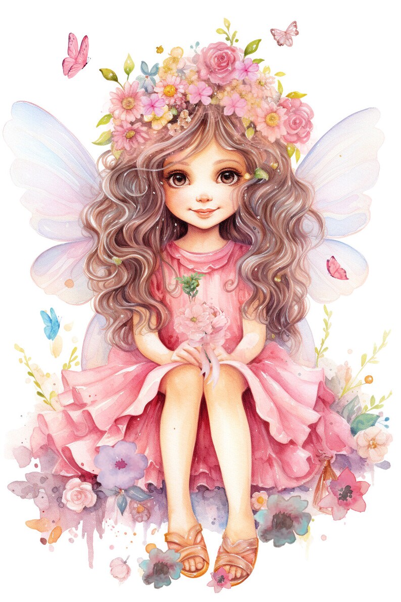 Cute Forest Fairy Clipart, Flower Fairy Clip Art, Fairies, Watercolor ...