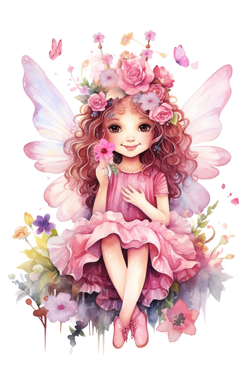 Cute Forest Fairy Clipart, Flower Fairy Clip Art, Fairies, Watercolor ...