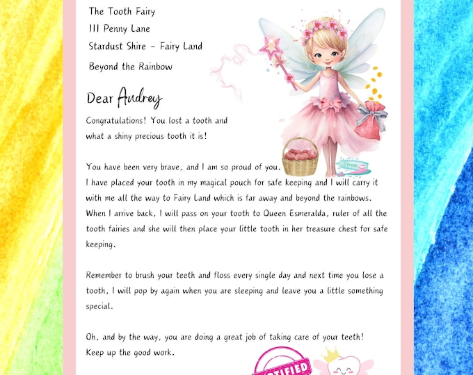 Tooth Fairy Letter PERSONALIZED, Printable Digital Download, Tooth ...