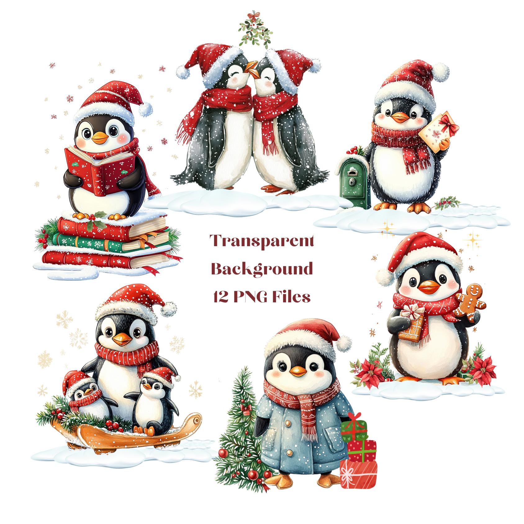 12 Winter Penguin Clipart PNG Files, Christmas Penguin Clipart, Cute ...