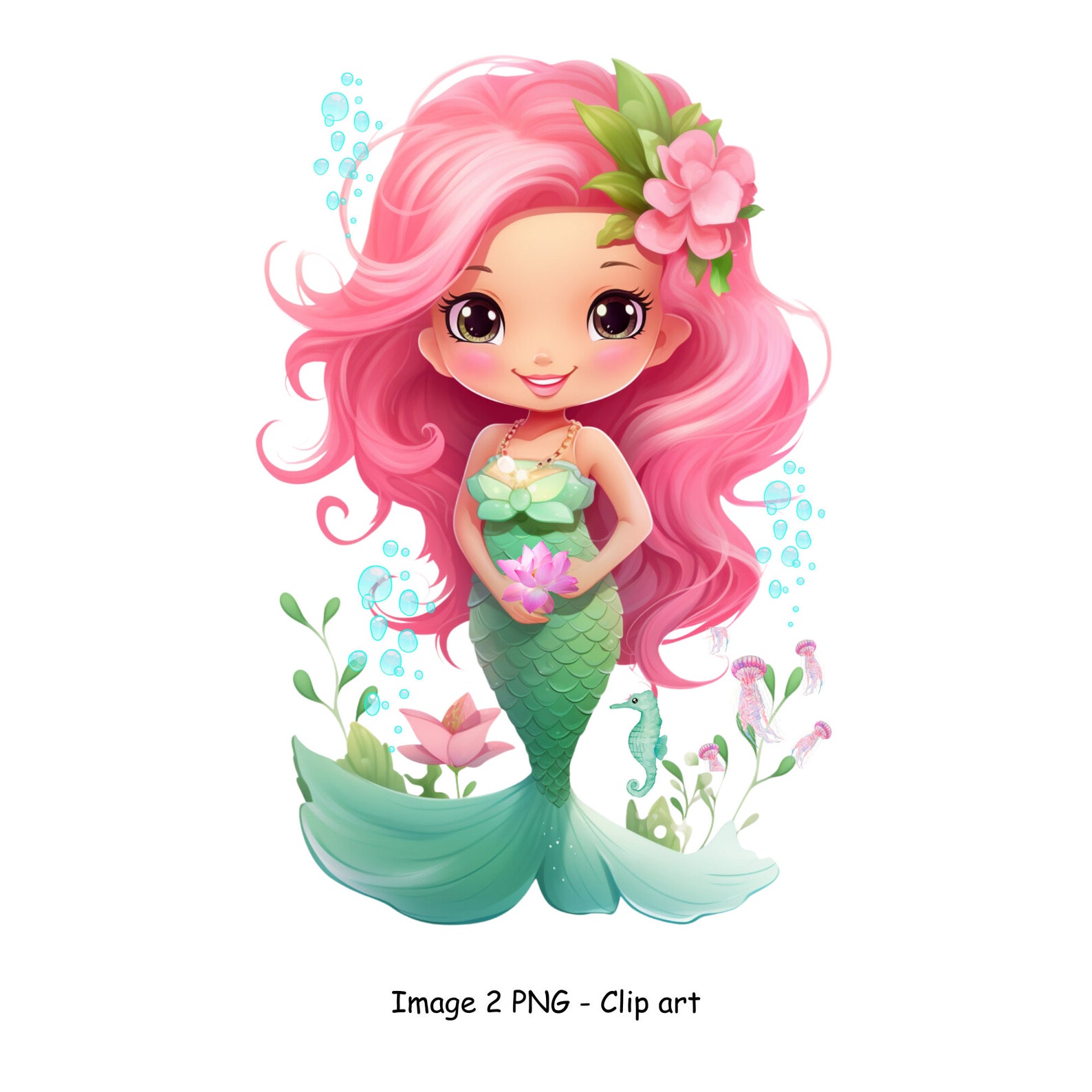 Cute Mermaid Clipart, Bundle of 4, Mermaid Digital Download, Mermaid ...