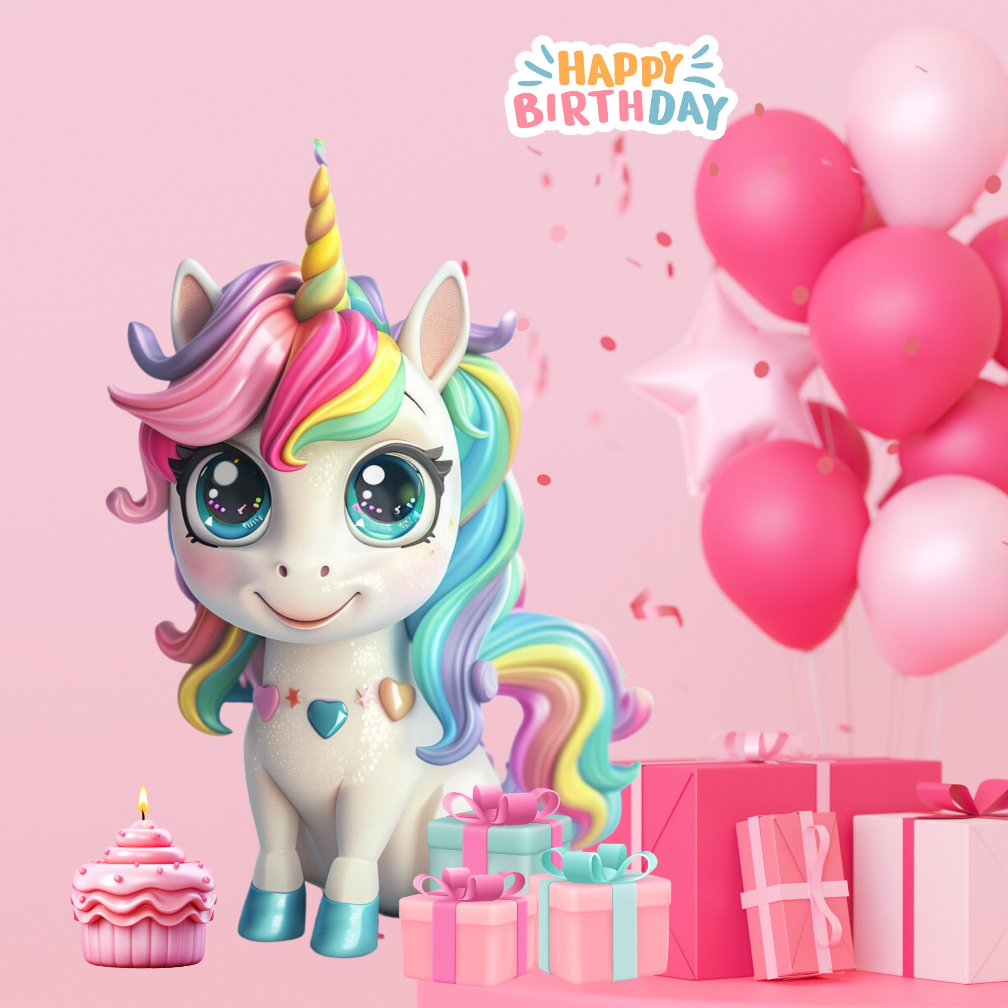 Unicorn Birthday Clipart, Girls Birthday PNG, Rainbow Unicorn, Clipart ...